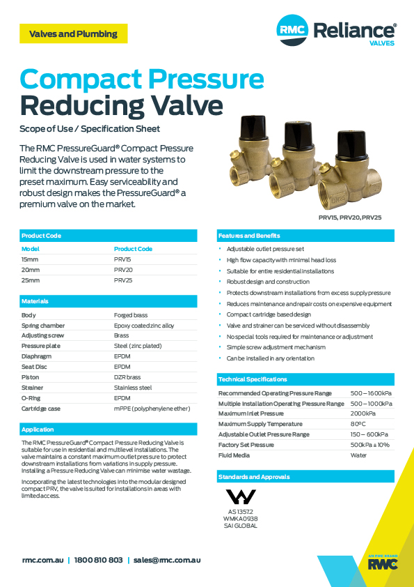 PressureGuard® Compact Pressure Reducing Valves – RMC Reliance Valves