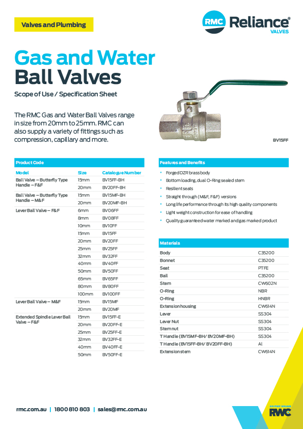 Gas and Water Ball Valves – RMC Reliance Valves