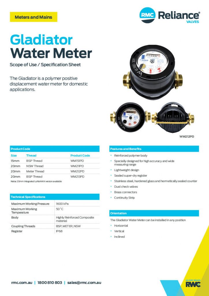 Gladiator Water Meter – RMC Reliance Valves