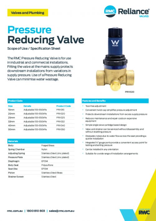 Cartridge Pressure Reducing Valves – RMC Reliance Valves