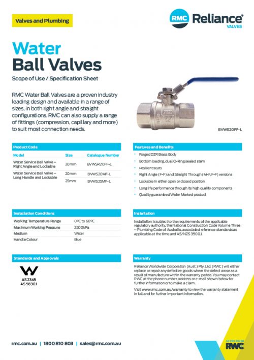 Water Ball Valves – RMC Reliance Valves