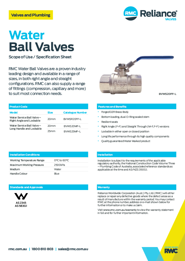 Water Ball Valves – RMC Reliance Valves