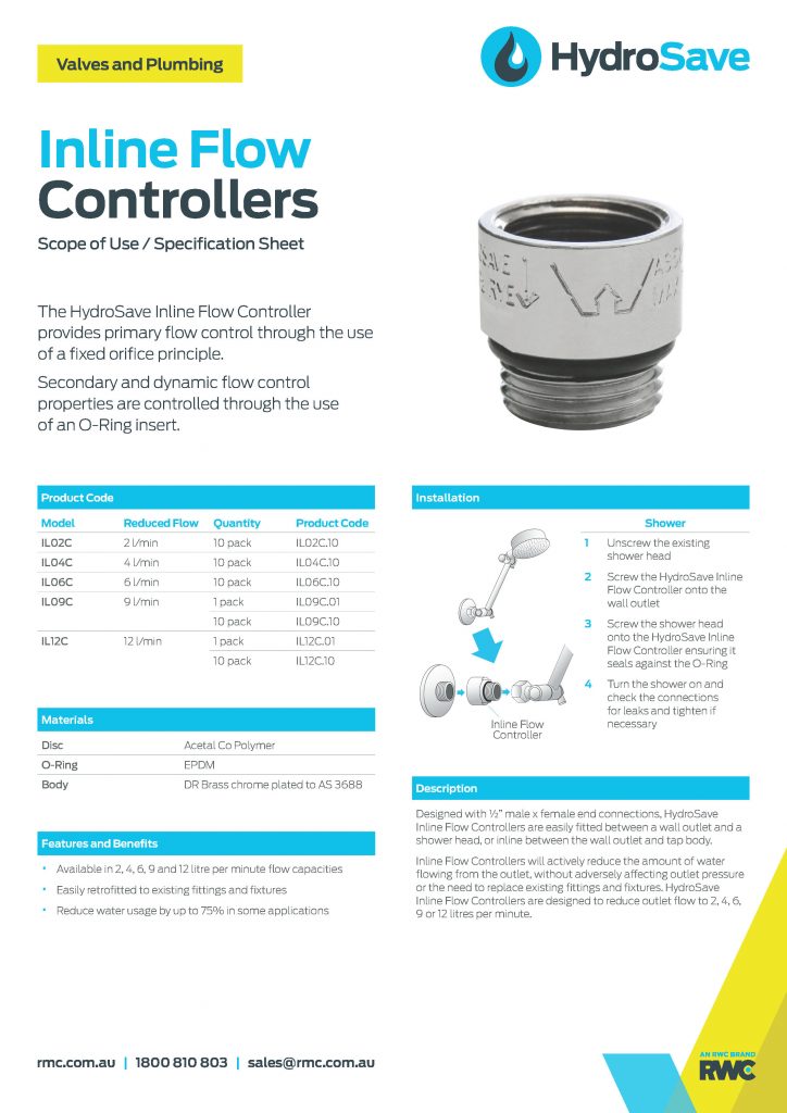 HydroSave Inline Flow Controller – RMC Reliance Valves