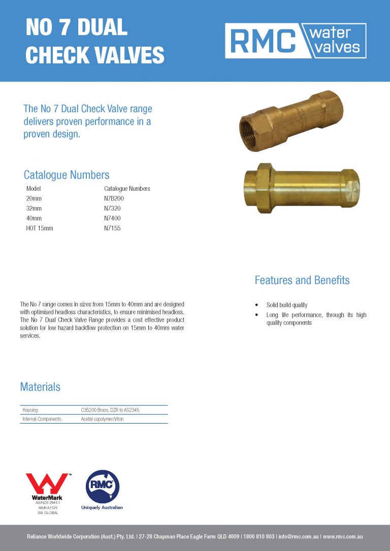 No 7 Dual Check Valves – RMC Reliance Valves