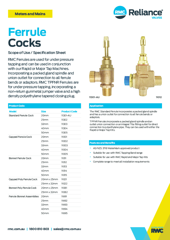 Ferrule Cocks – RMC Reliance Valves