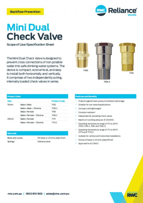 Mini Dual Check Valves – RMC Reliance Valves