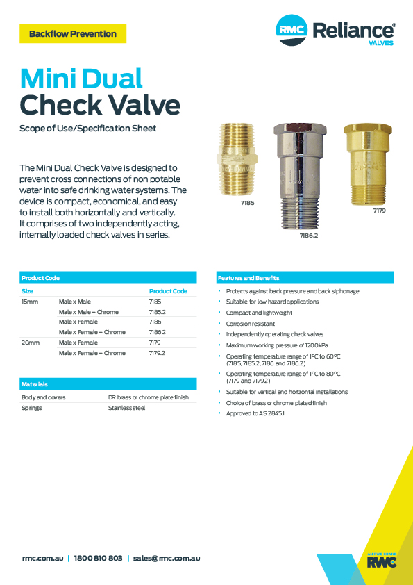 Mini Dual Check Valves – RMC Reliance Valves