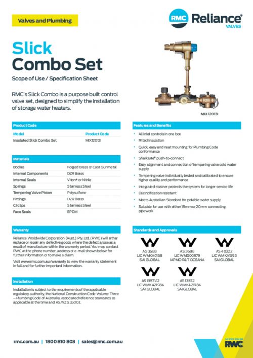 Slick Combo Set – RMC Reliance Valves
