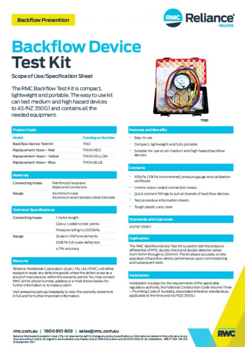 Backflow Device Test Kit – RMC Reliance Valves