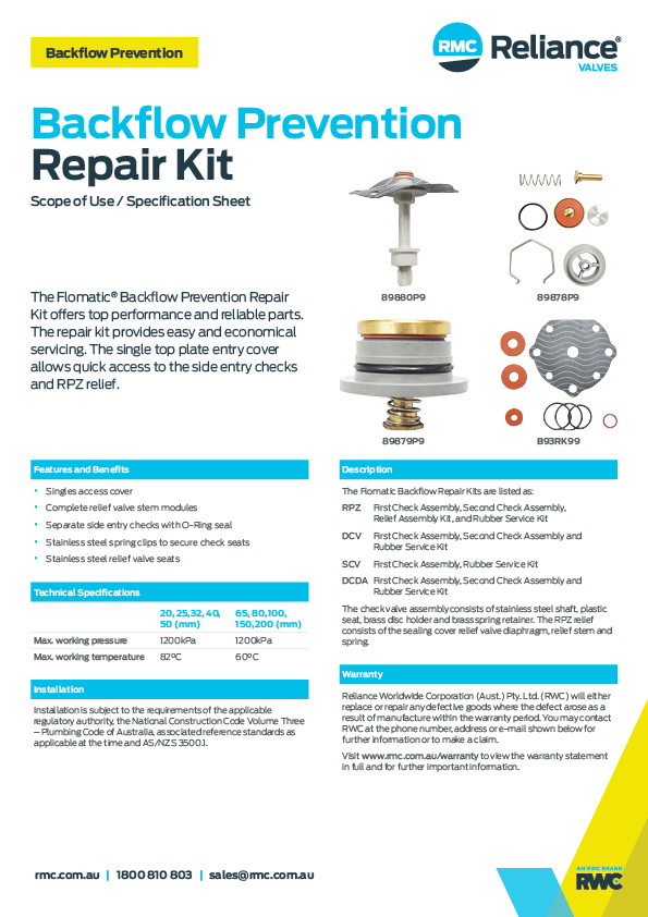 RPZD Repair Kit – RMC Reliance Valves