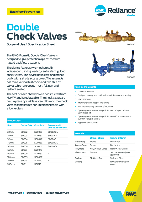 Double Check Valves – RMC Reliance Valves