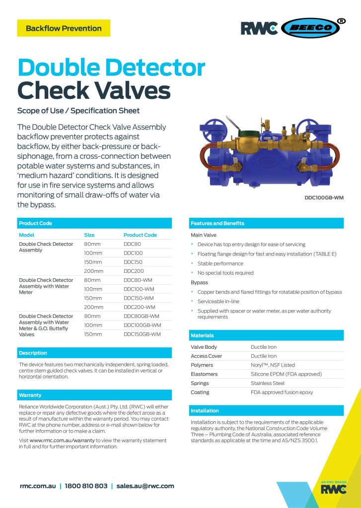 DDC Double Detector Check Valve Assembly – RMC Reliance Valves