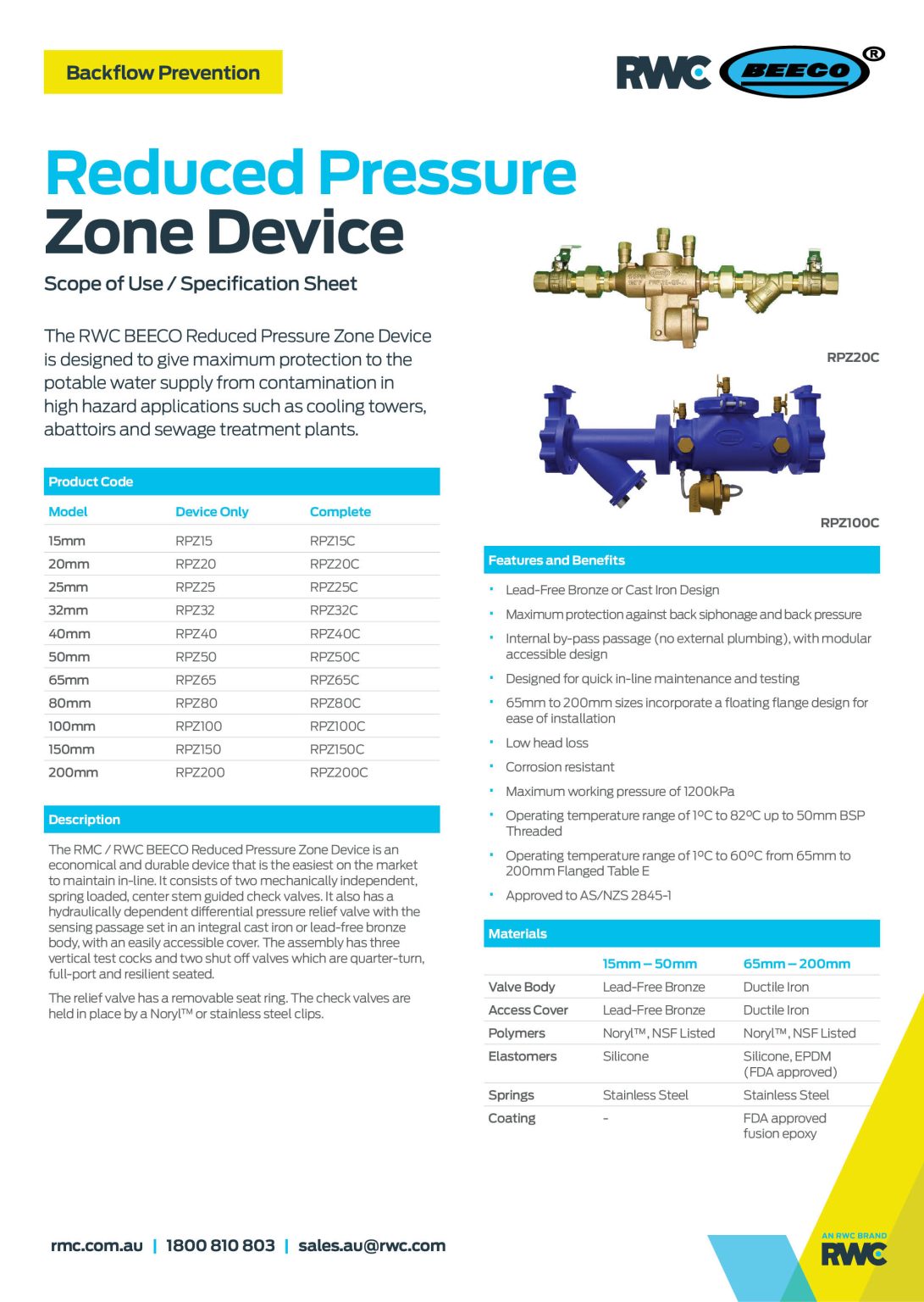 RPZD Reduced Pressure Zone Devices – RMC Reliance Valves