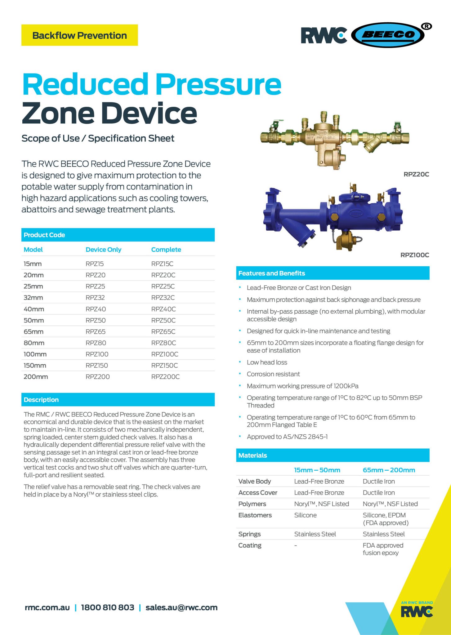 RPZD Reduced Pressure Zone Devices – RMC Reliance Valves