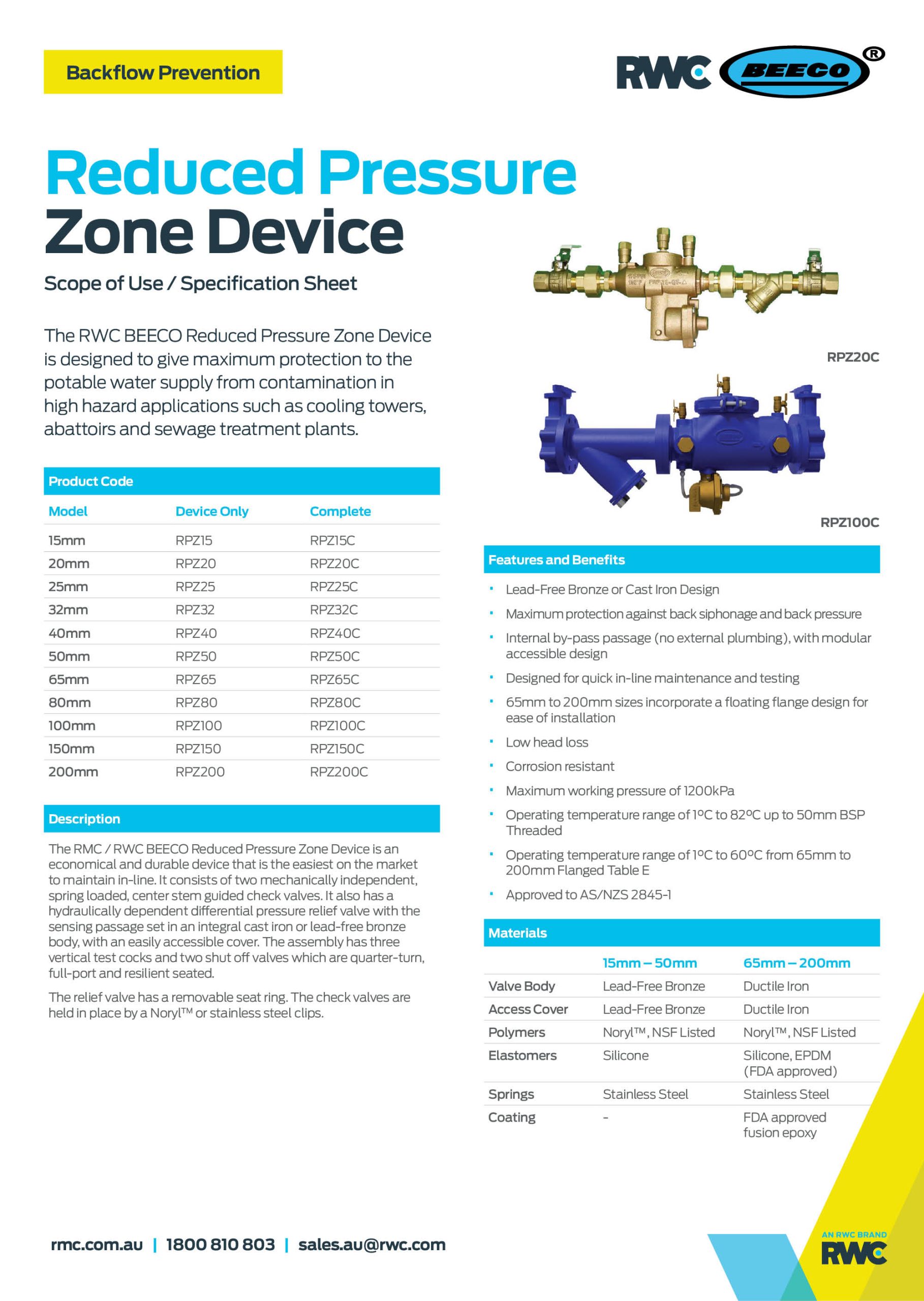 RPZD Reduced Pressure Zone Devices – RMC Reliance Valves