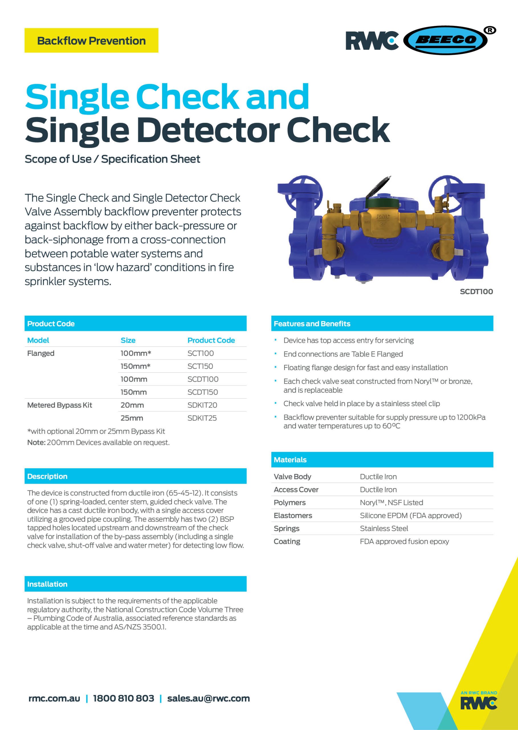 Single Check and Single Detector Check Valves – RMC Reliance Valves