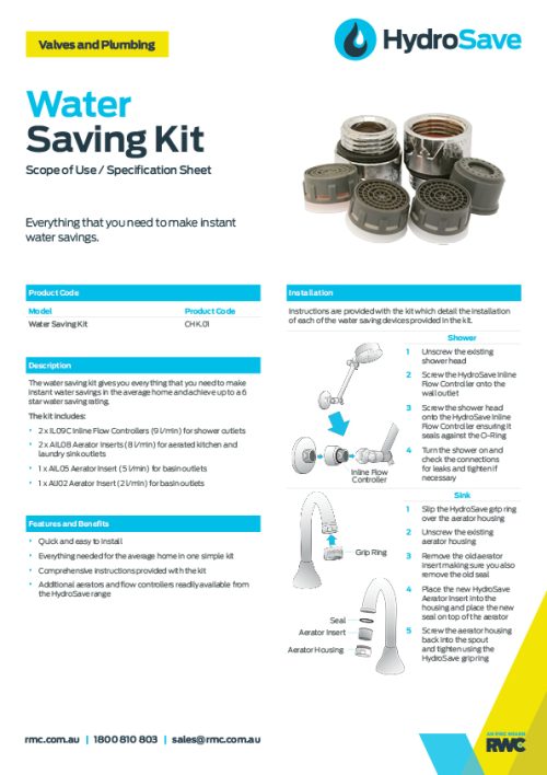HydroSave Water Saving Kit – RMC Reliance Valves