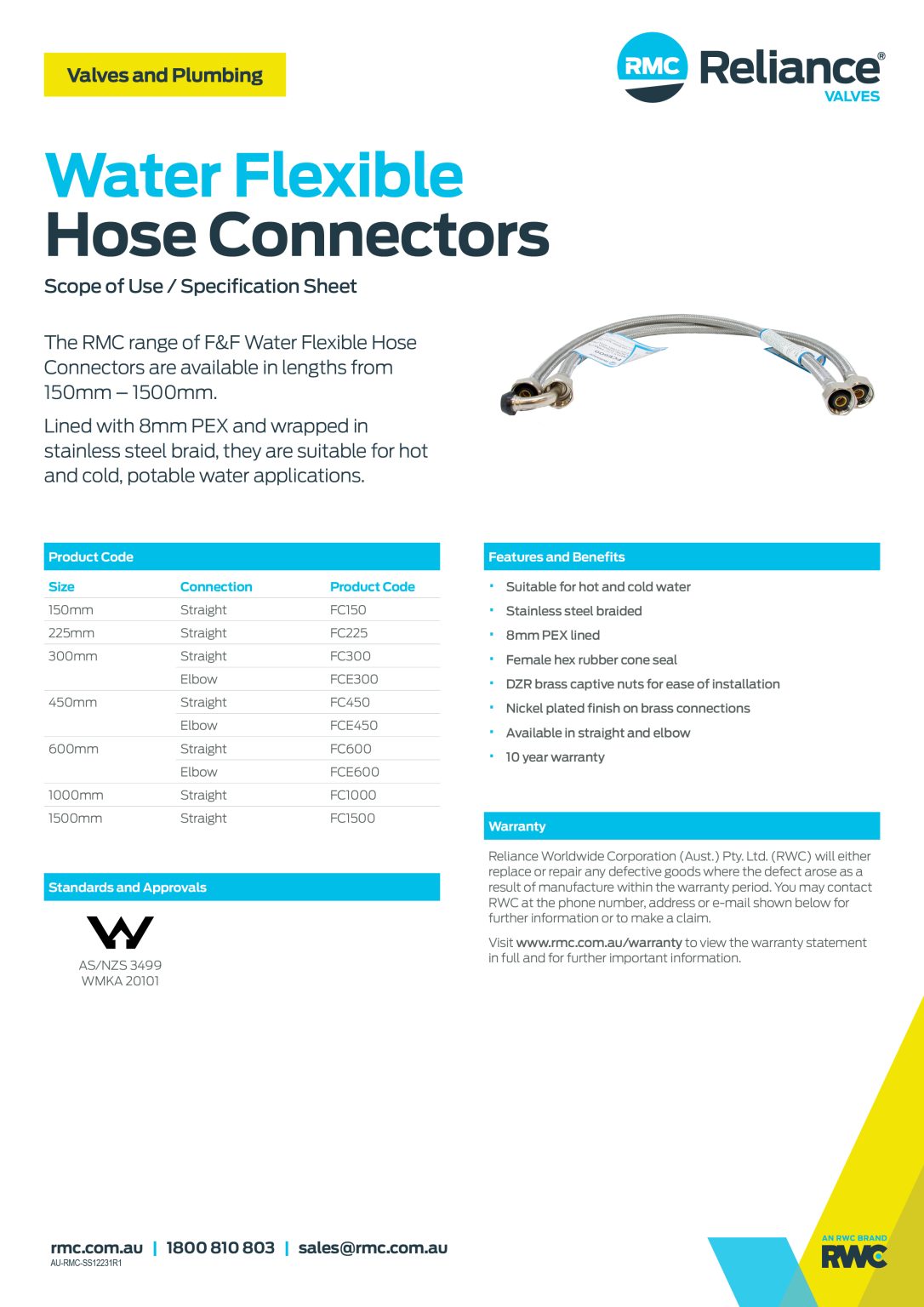Water Flexible Hose Connectors – RMC Reliance Valves