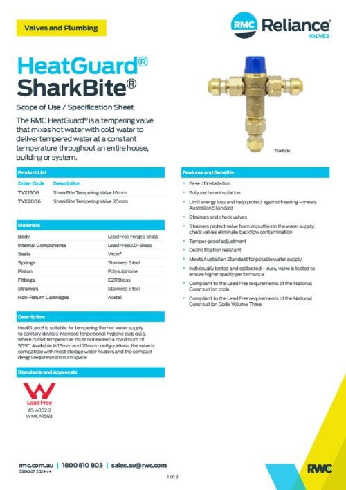 HeatGuard™ SharkBite® Tempering Valves – RMC Reliance Valves