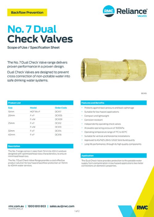 No. 7 Dual Check Valves – RMC Reliance Valves