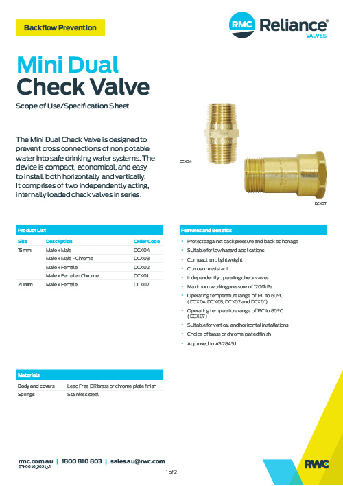 Mini Dual Check Valves – RMC Reliance Valves
