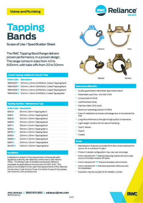 Tapping Bands – RMC Reliance Valves