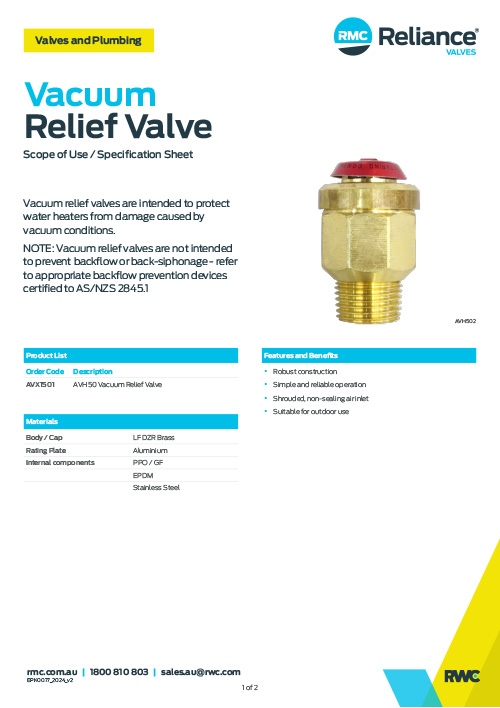 Vacuum Relief Valve – RMC Reliance Valves