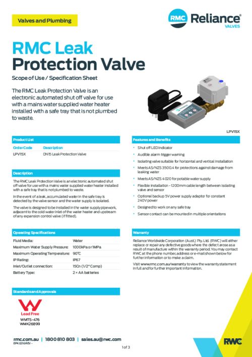 Leak Protection Valve – RMC Reliance Valves